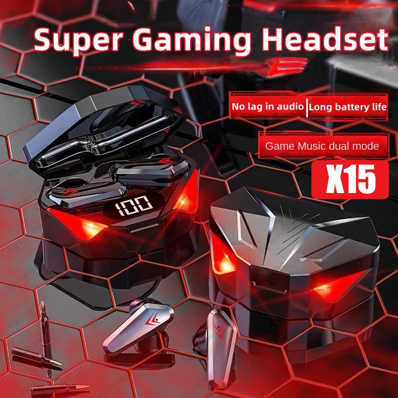 Jual TWS X15 Gaming Headset Bluetooth V5.2 LED Smart Display Headphone ...