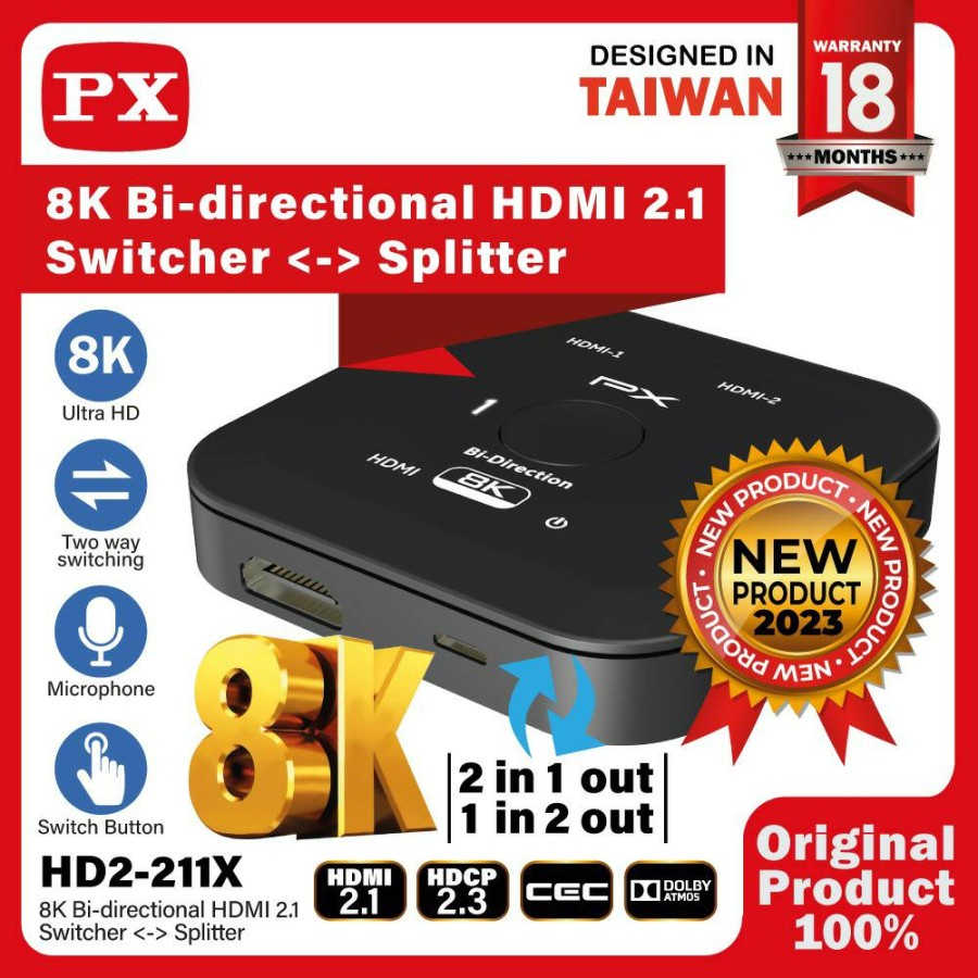 Jual HDMI Switcher Splitter Bi Directional 2 in 1 out 8K PX HD2-211X ...