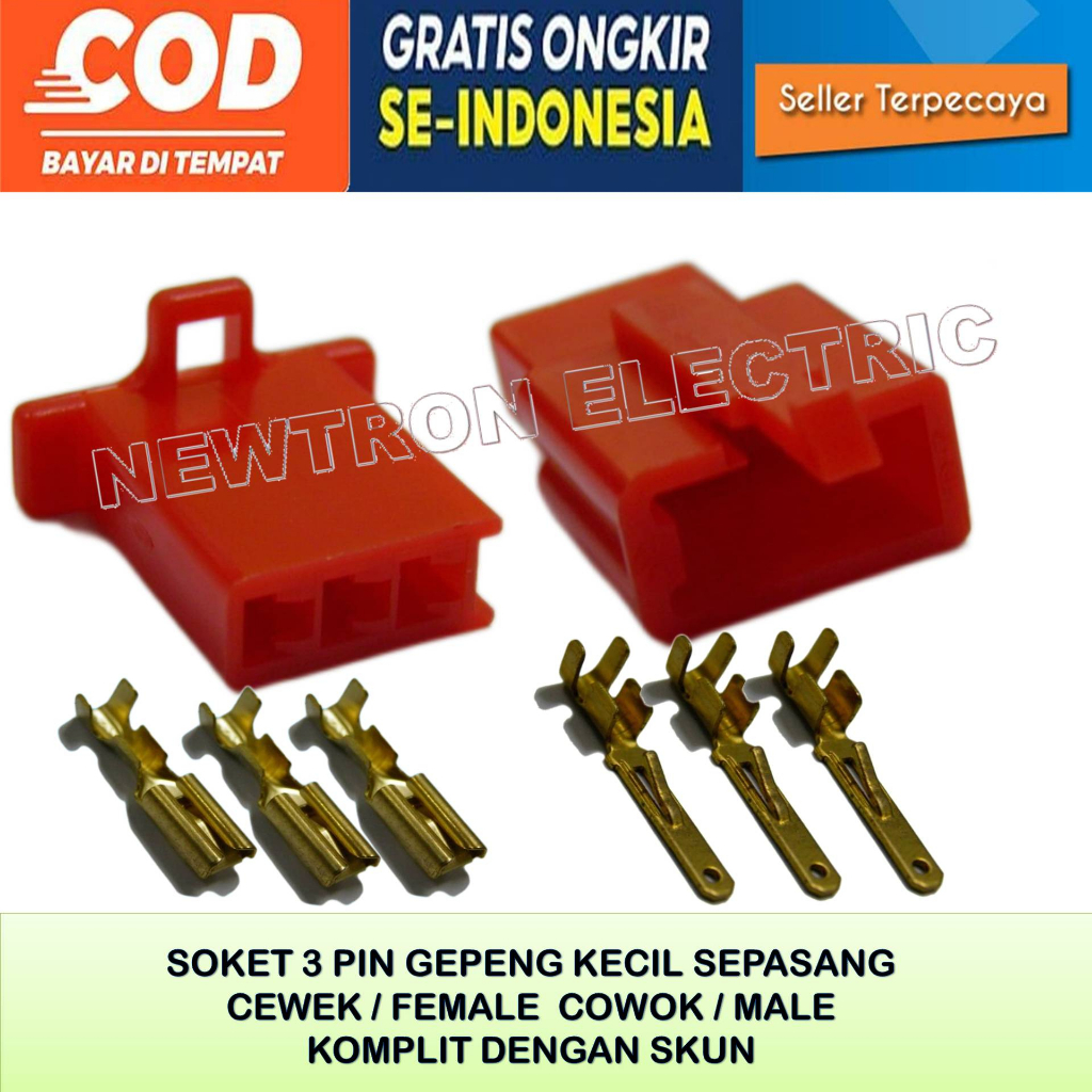 Jual SOKET 3 PIN MERAH SOKET KONEKTOR SOCKET CONNECTOR KABEL GEPENG ...