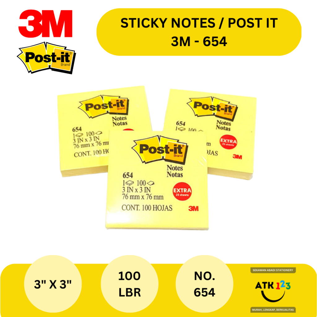 Jual Post It / Sticky Note Merk 3M No. 654 Warna Kuning | Shopee Indonesia