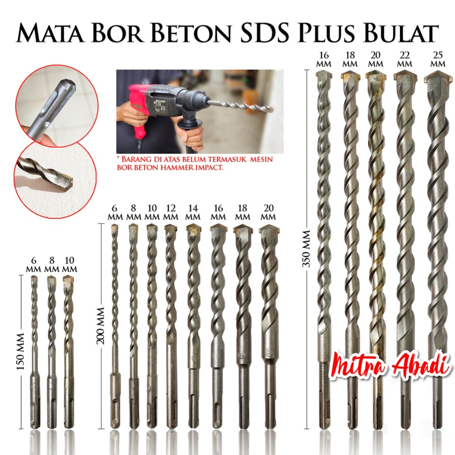 Jual PANJANG 350 MM Mata Bor Beton Hammer Impact SDS Plus Bulat Bobok ...