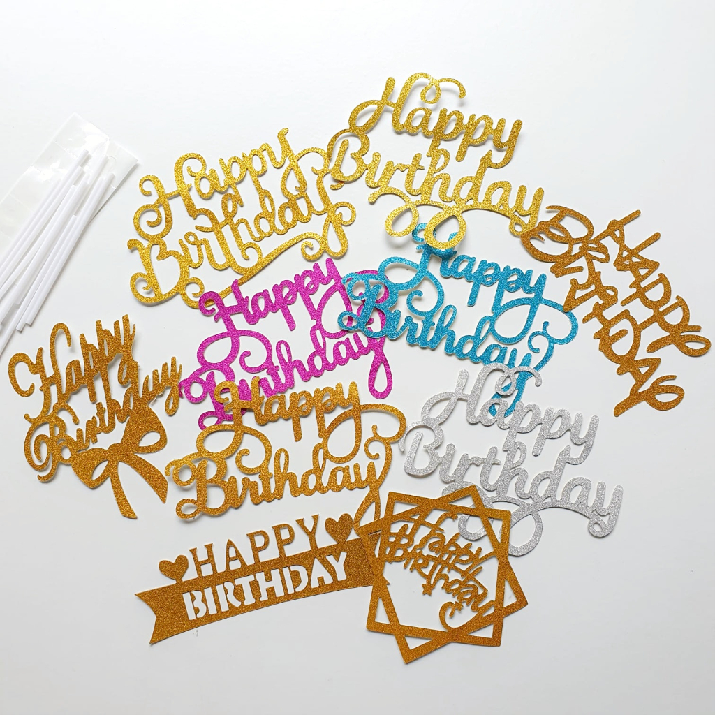 Jual Glitter Happy Birthday Cake Topper Kertas Hiasan Kue Tumpen Hampers Dekorasi Gold Silver ...