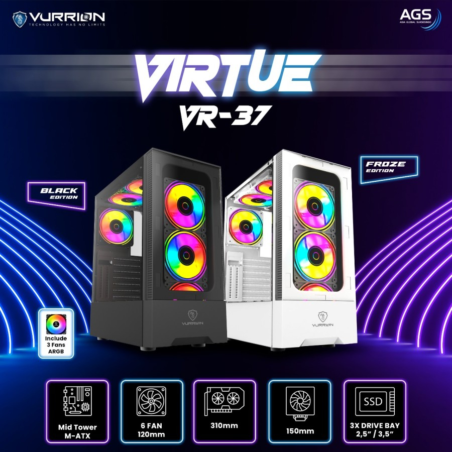 Jual CASING GAMING VURRION VIRTUE VR-37+FREE 3 FAN | Shopee Indonesia