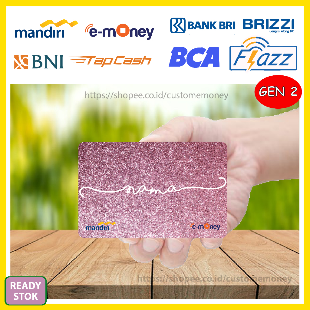 Jual KARTU EMONEY DESIGN CUSTOM NAMA LILAC GLITER ETOLL EMONEY MANDIRI ...