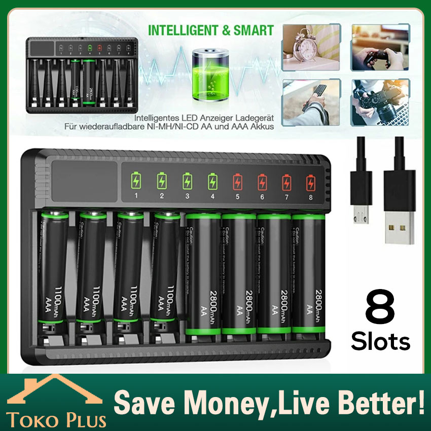 Jual FAST Charger Baterai 8 Slot for AA AAA SC C D - INTELLIGENT Type-C ...