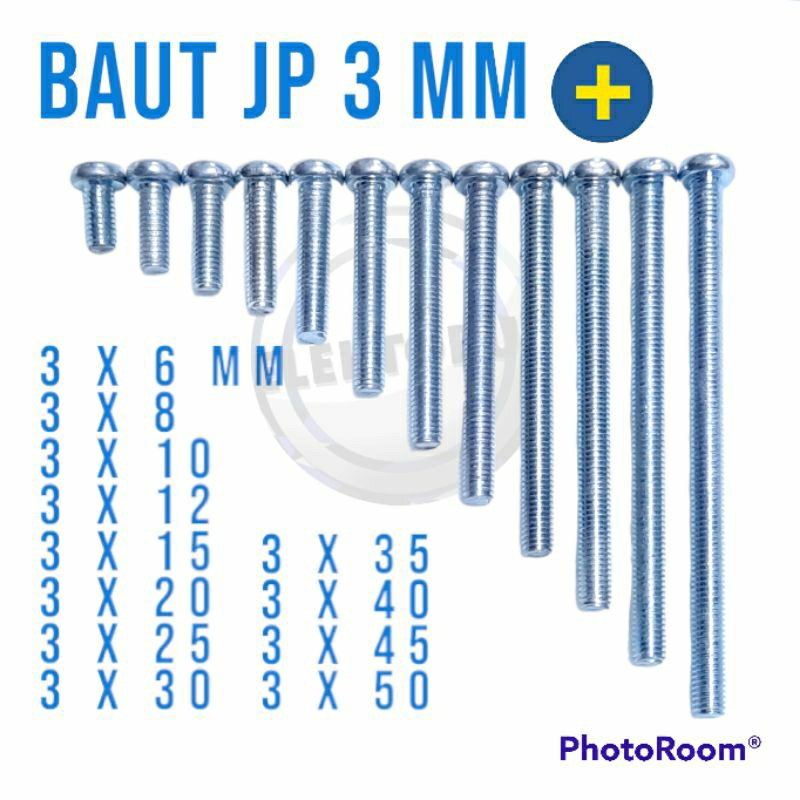 Jual Baut JP 3mm Sekrup M3 Drat Halus 3x6 3x8 3x10 3x12 3x15 3x20 3x25 3x30 3x35 3x40 3x45 3x50 ...