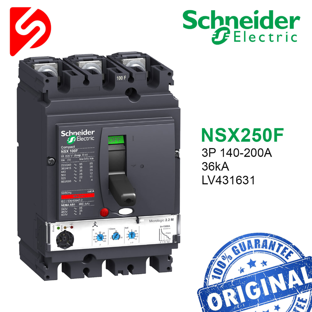 Jual MCCB NSX250F 3P 200A 36kA LV431631 TM200D 140-200A Schneider | Shopee Indonesia