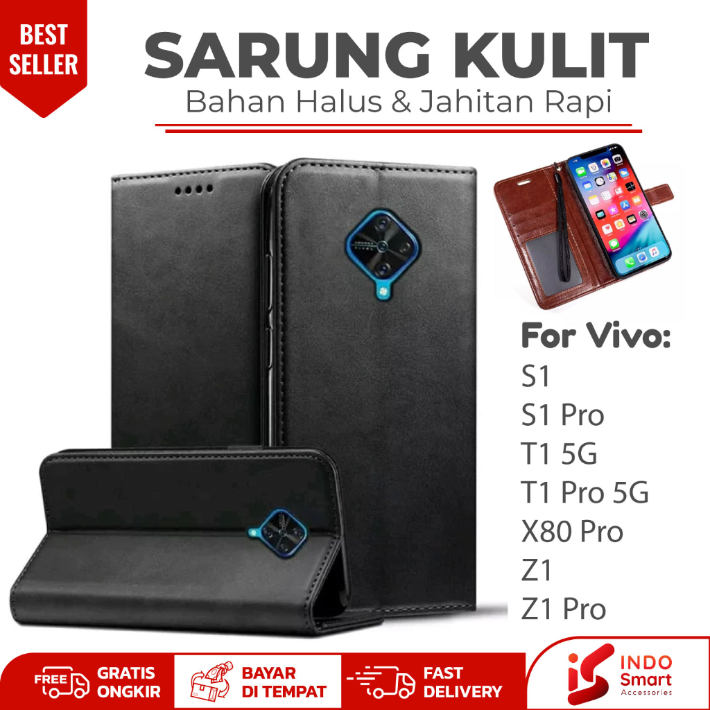 Jual Case Vivo S1 T1 5G Z1 / Vivo S1 Pro T1 Pro 5G X80 Z1 Pro / Leather Wallet Case Dompet ...