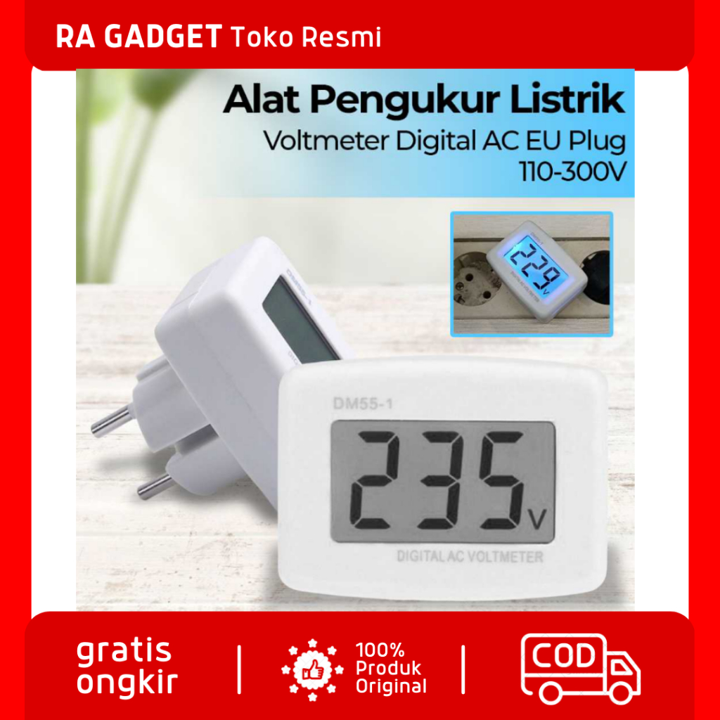 Jual Alat Pengukur Listrik Voltmeter Digital AC EU Plug 110-300V / Alat ...