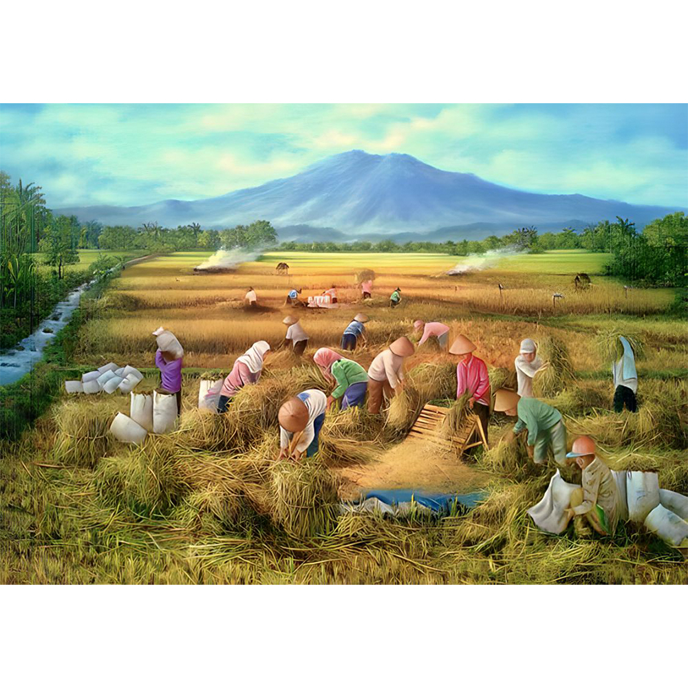 Jual LUKISAN POSTER CETAK PANEN PADI #CODE21-30 UKURAN XTRA JUMBO BIG ...