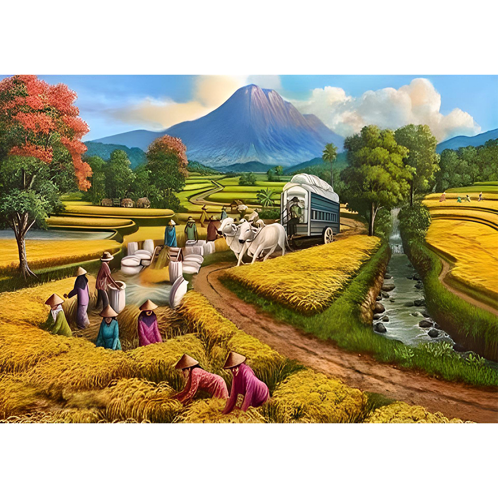 Jual LUKISAN POSTER CETAK PANEN PADI #CODE21-30 UKURAN XTRA JUMBO BIG ...