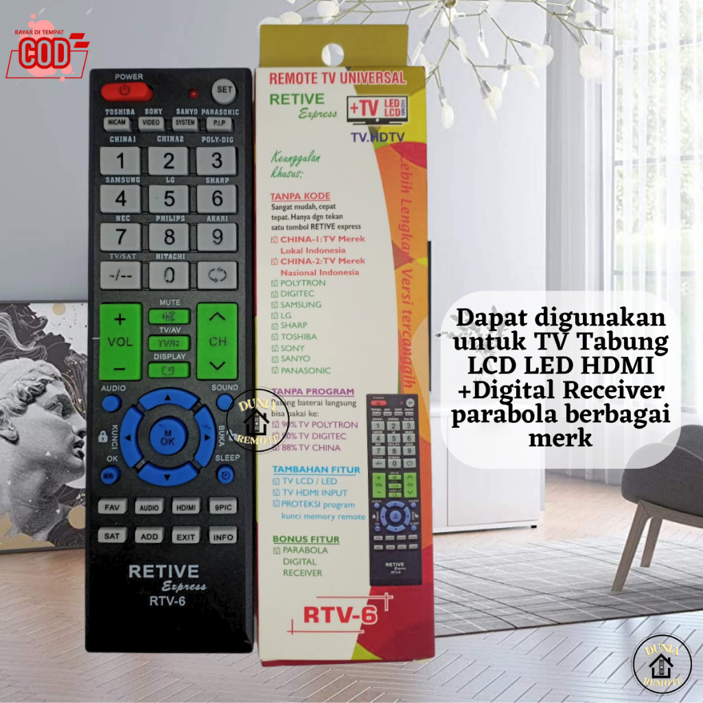 Jual Remot / Remote TV Universal Retive Multi Tabung Lcd Led Hdmi +Digital Receiver HDMI ...