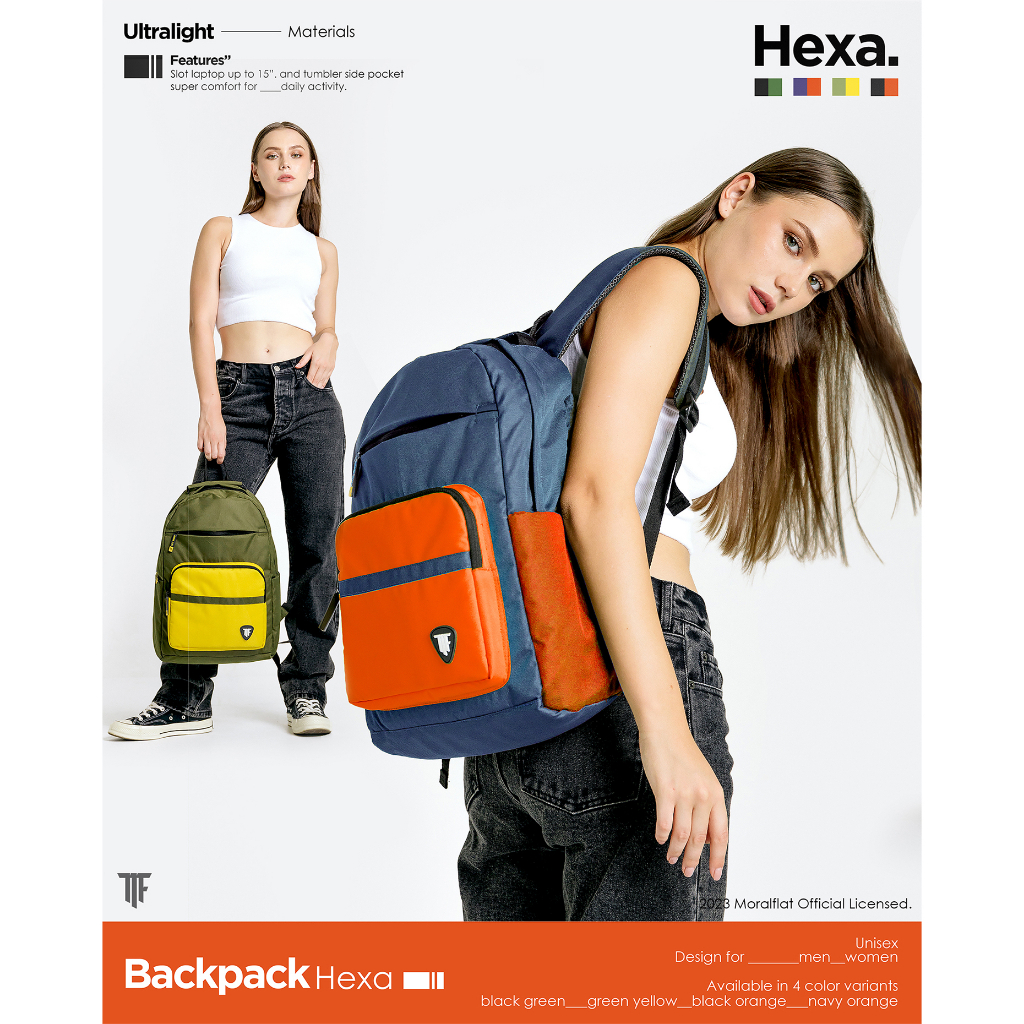 Jual Moral Flat Official-Tas Ransel-Backpack-Hexa series-Navy Orange ...