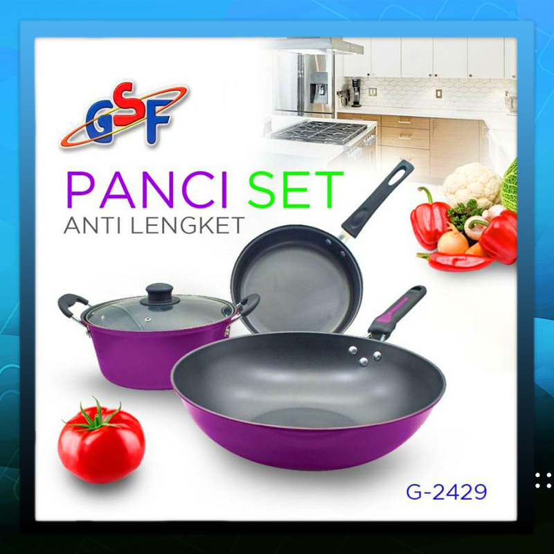 Jual Panci Set Anti Lengket GSF 2429 4 pcs / Panci Set Wajan Cookware ...