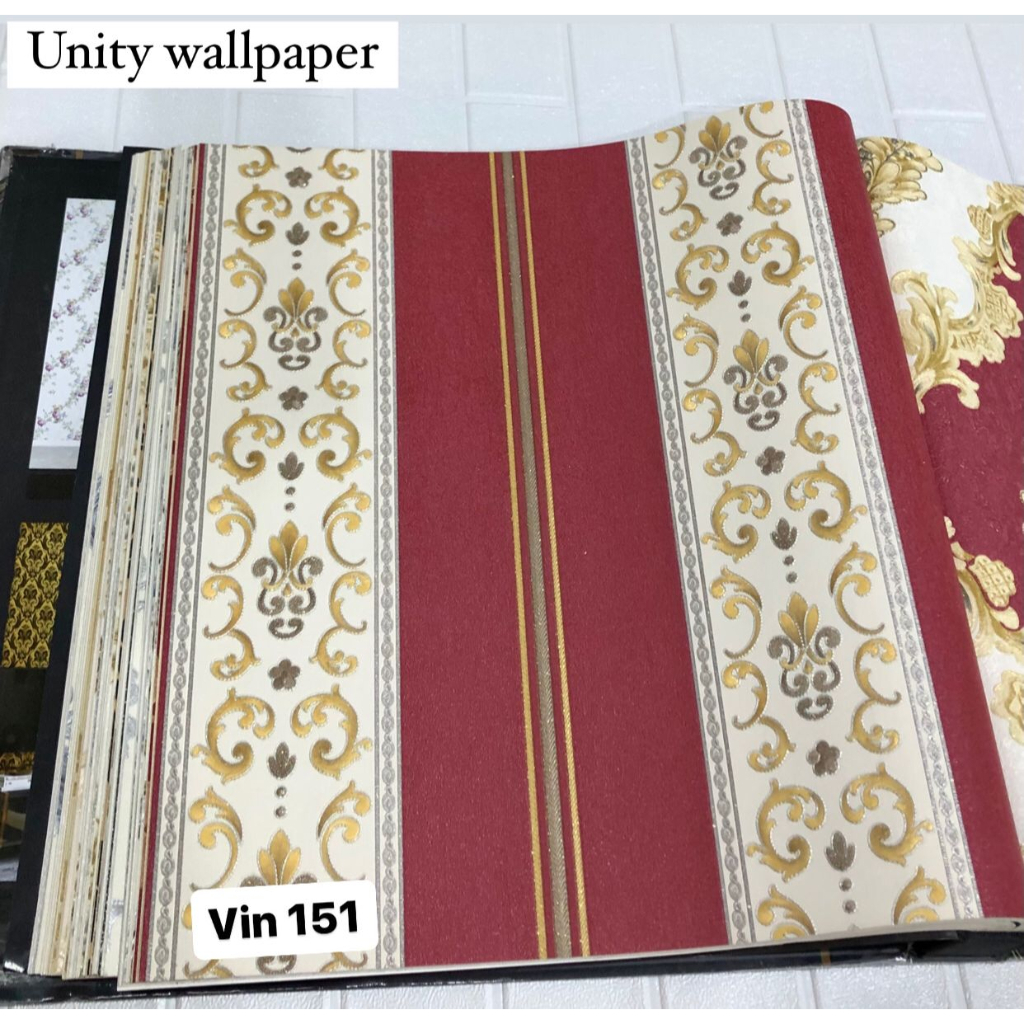 Jual WALLPAPER DINDING GARIS LURUS SALUR KLASIK SILVER GOLD MERAH HITAM ...