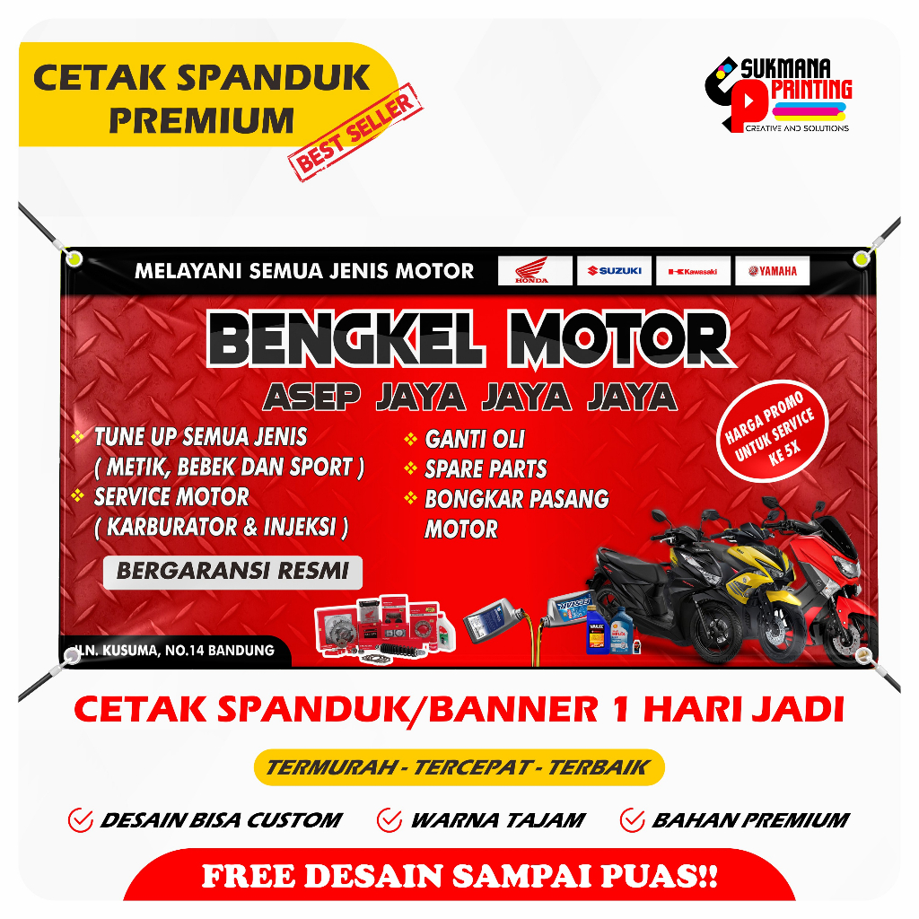 Jual [FREE DESAIN] SPANDUK BENGKEL MOTOR BANNER BENGKEL DESAIN TERBARU ...
