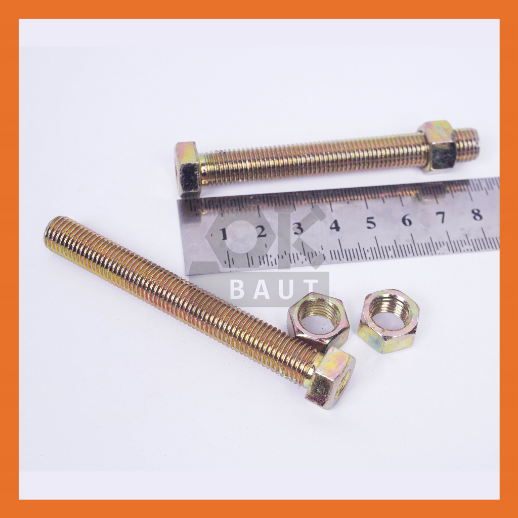 Jual Baut Mur Besi M10x80 Kuning Kunci 14 P1.25 Panjang 8cm | Shopee ...