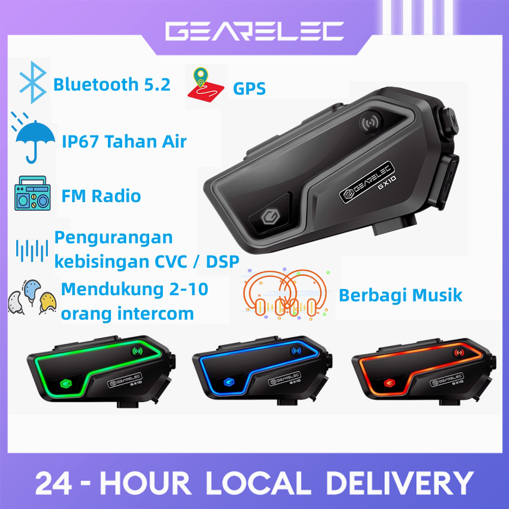 Jual GEARELEC GX10 Bluetooth 5.2 Helm Sepeda Motor Intercom 10 ...