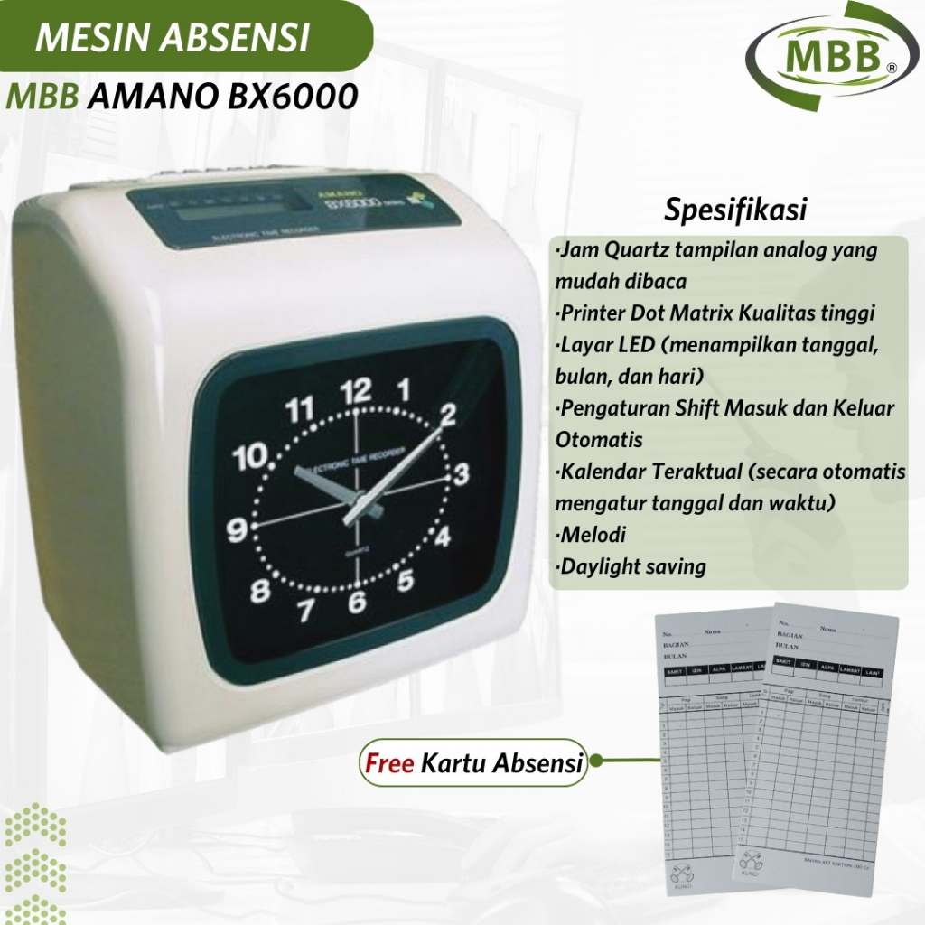 Jual AMANO BX6000 - Mesin Absensi Manual Ceklok MBB BX6000 Bell Melody ...