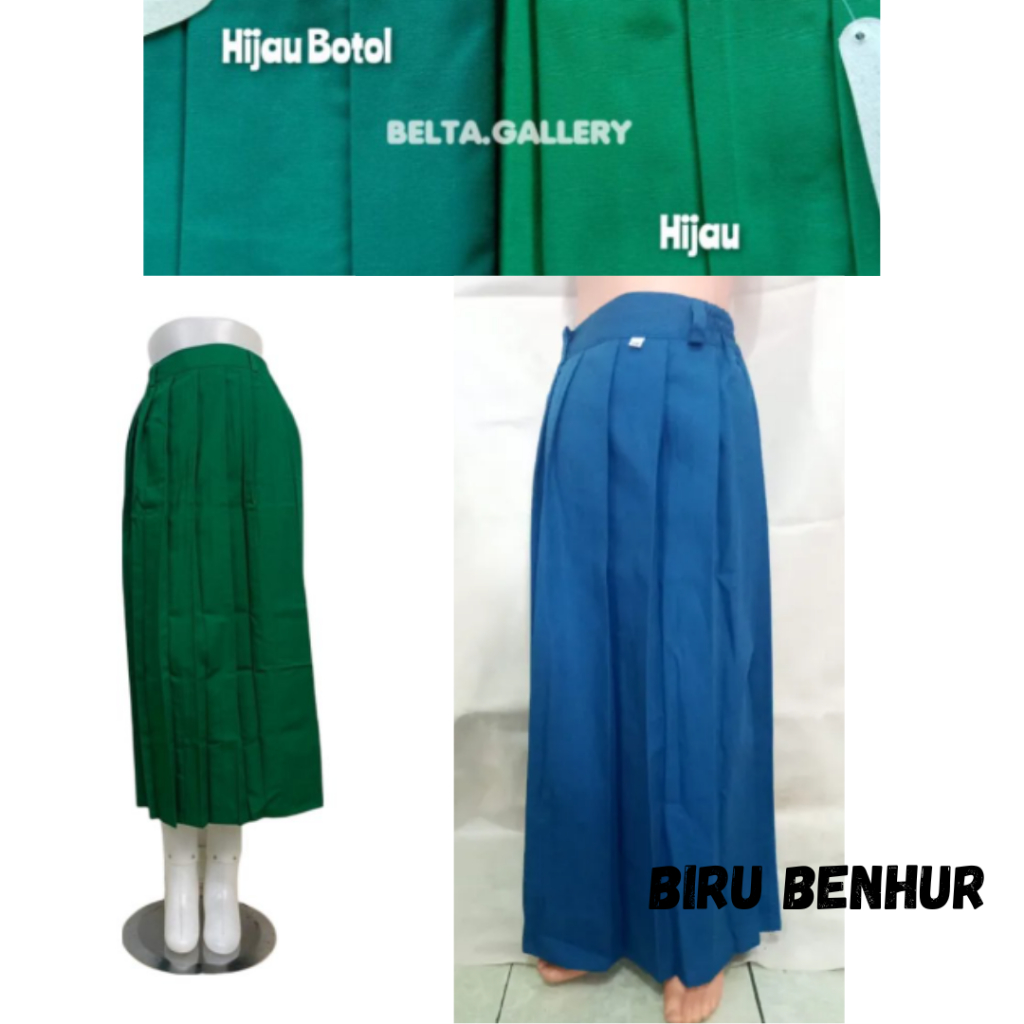 Jual Rok Sekolah Madrasah MI Model Rempel Warna Biru Benhur Hijau dan ...