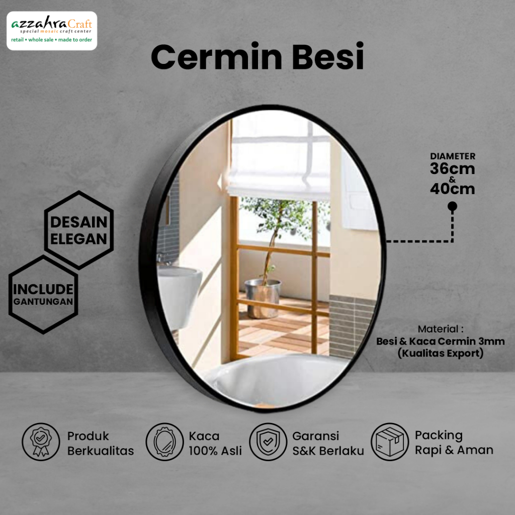 Jual Kaca Cermin Bulat Besi Aesthetic Dinding Besar Diameter 36cm-40cm ...