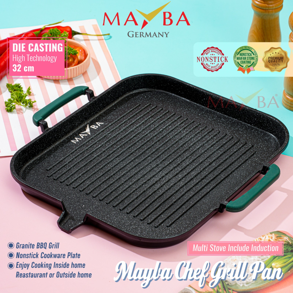 Jual Grill Pan Barbeque Tebal ASLI MAYBA CHEF NEW GRILL PAN Panggangan ...