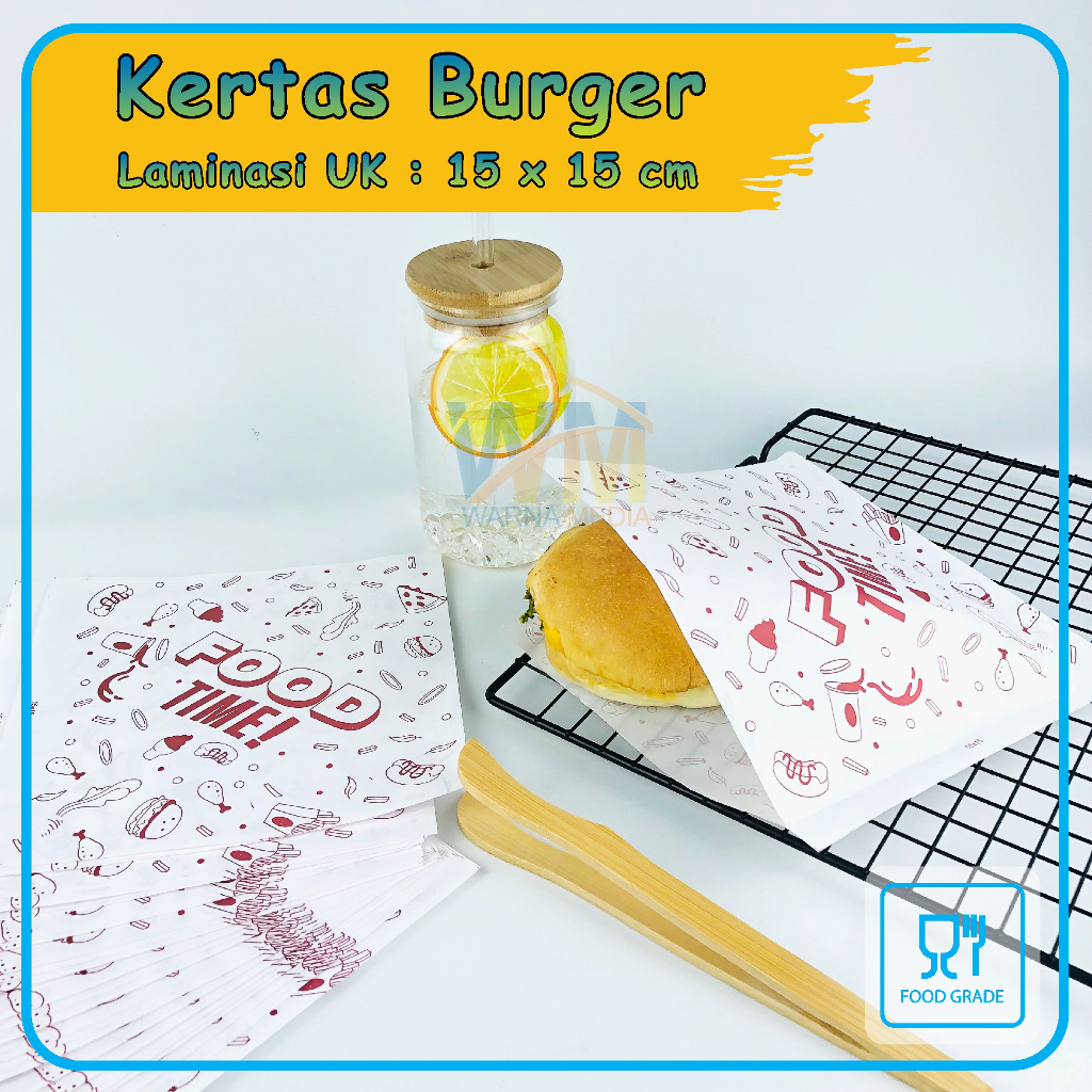 Jual Kertas Burger Laminasi / Burger Wrap 15x15 / Burger Paper Motif ...