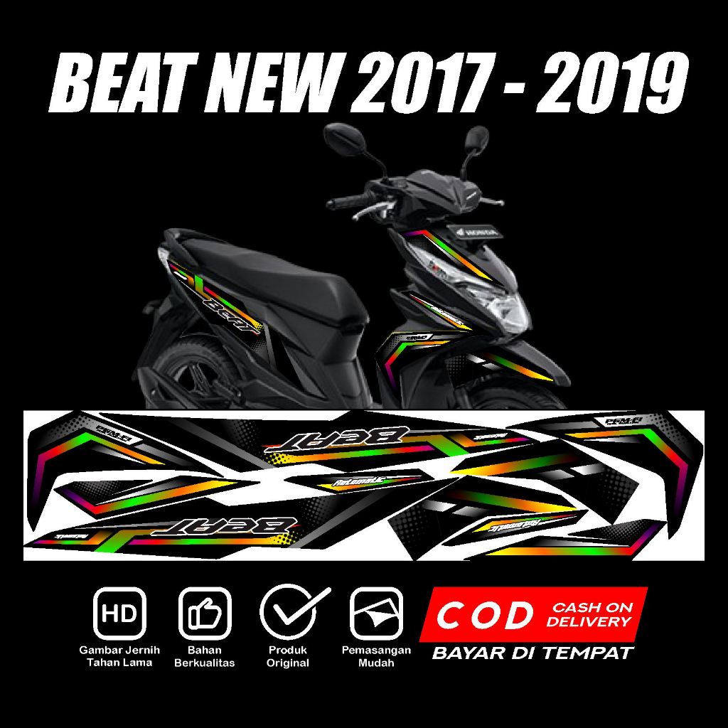 Jual STICKER MOTOR BEAT NEW ESP 2022 GRAFIS 01 PELANGI 2023 01 HITAM ...