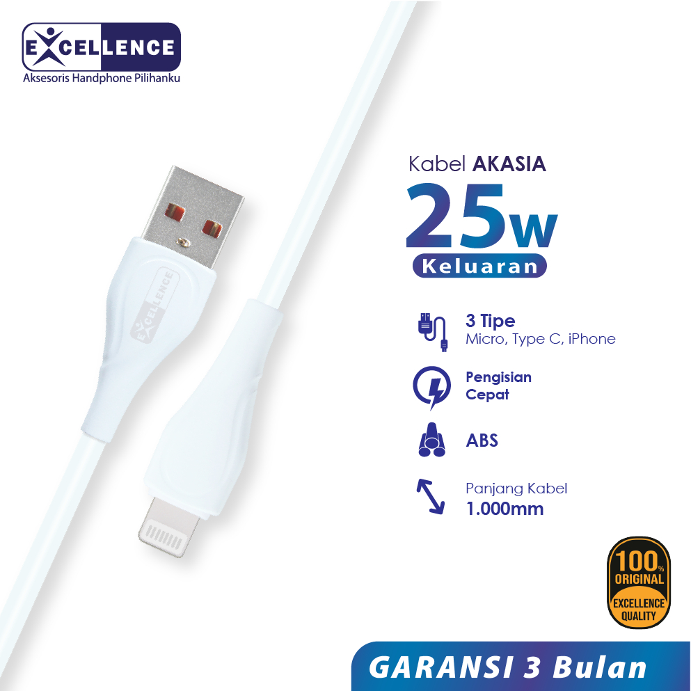 Jual EXCELLENCE Kabel Data Akasia Fast Charging 25W iPhone/Micro USB ...