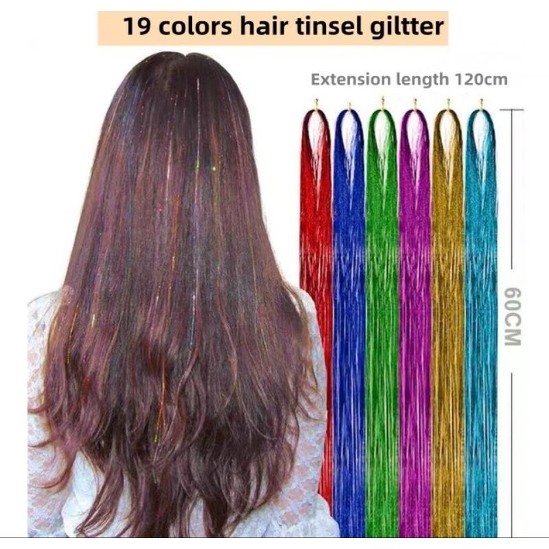 Jual Aksesoris Rambut Palsu Holographic Sparkle Hair Tinsel Glitter ...