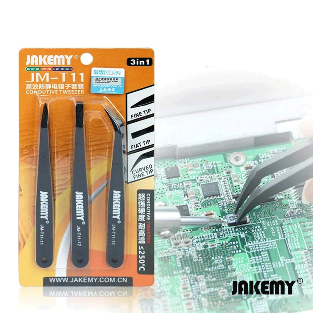 Jual Jakemy JM-T11 3 in 1 Professional Anti-static Pinset Tweezers Kit ...