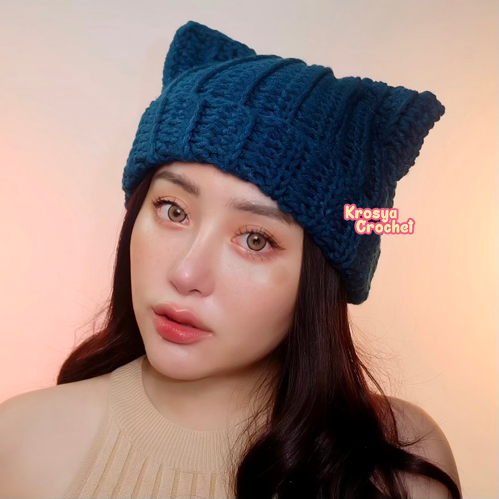 Jual Cat Beanie Topi Rajut Kuping Kucing Pin Krosya Crochet Kupluk ...