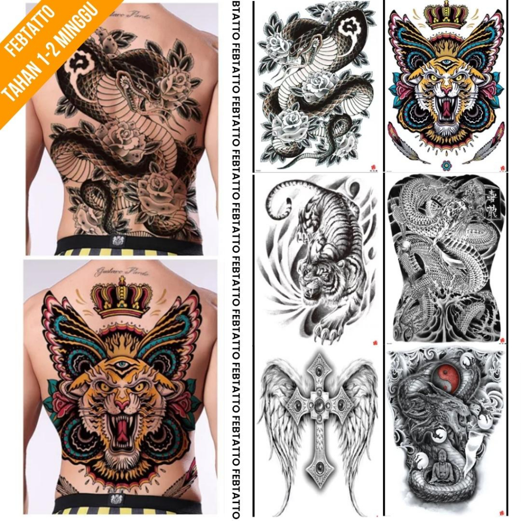Jual Tato Temporer Full Punggung 34x48cm Tato Ular Macan Naga Salib Tb 001 Tb 002 Shopee