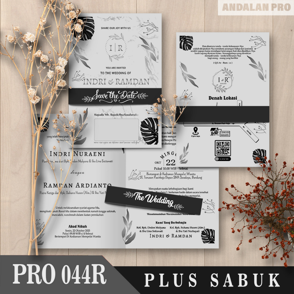 Jual PRO 044R Grayscale / Hitam Putih - Cetak Undangan Pernikahan Plus Sabuk, Kertas Jasmine ...