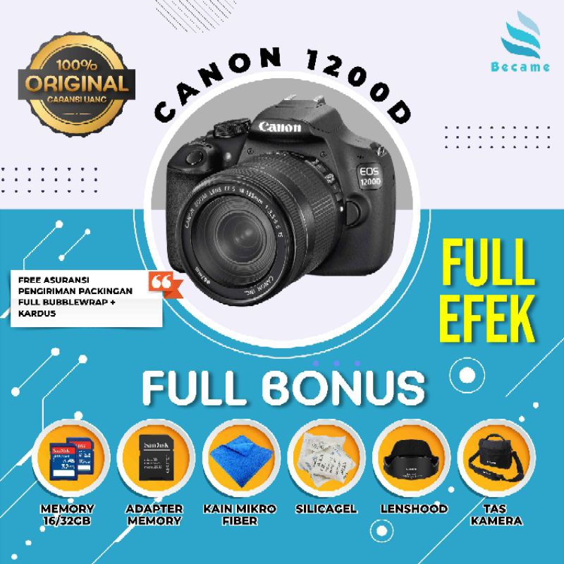Jual CANON EOS 1200D + LENSA KIT + MEMORY 16gb + TAS NEW + GARANSI ...