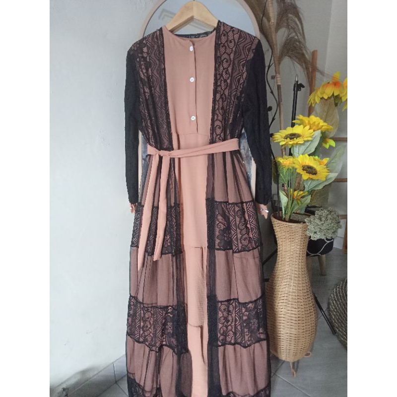 Jual MERONA-GAMIS DEWISAN 2IN1 LONG OUTER BURKAT MIXX CRINKLE /gamis ...