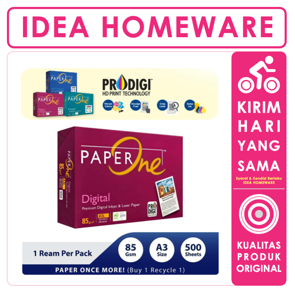 Jual Kertas Fotocopy Print HVS PaperOne Digital Copies All Purpose A3 ...