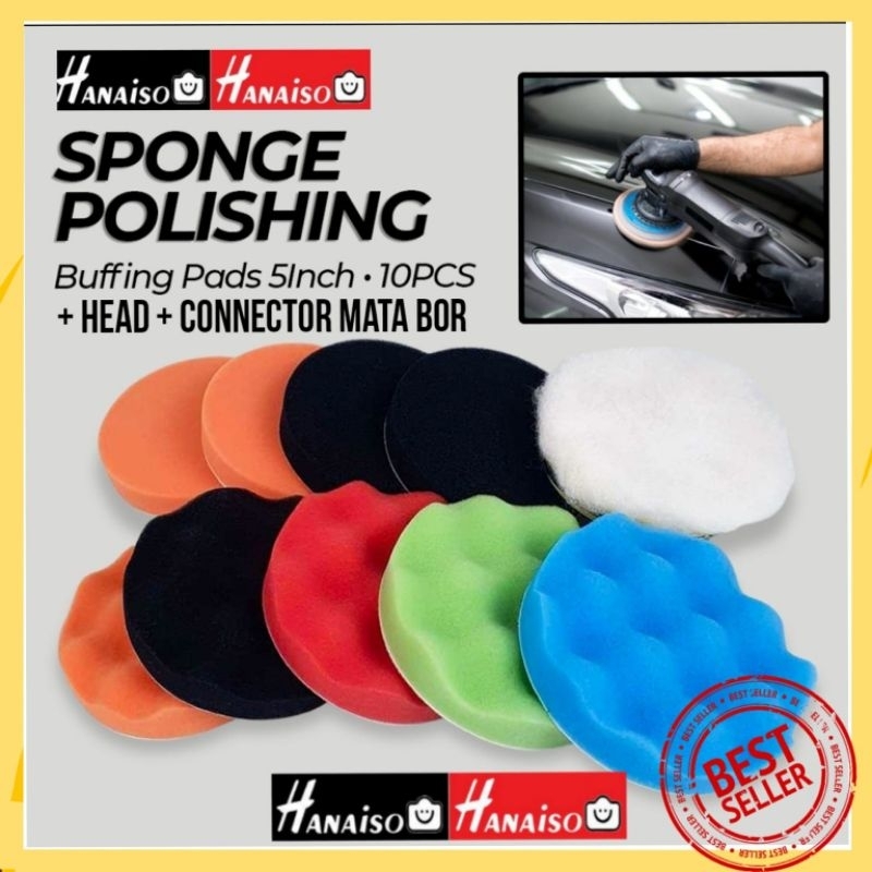 Jual Busa Poles Mobil 5 Inch 10 PCS Sponge Polishing Set Car Buffing ...