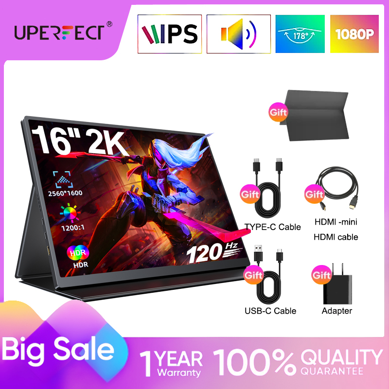 Jual UPERFECT 16 inch 2K/1080P Portable Monitor 60/120Hz 300-500cd/m² ...