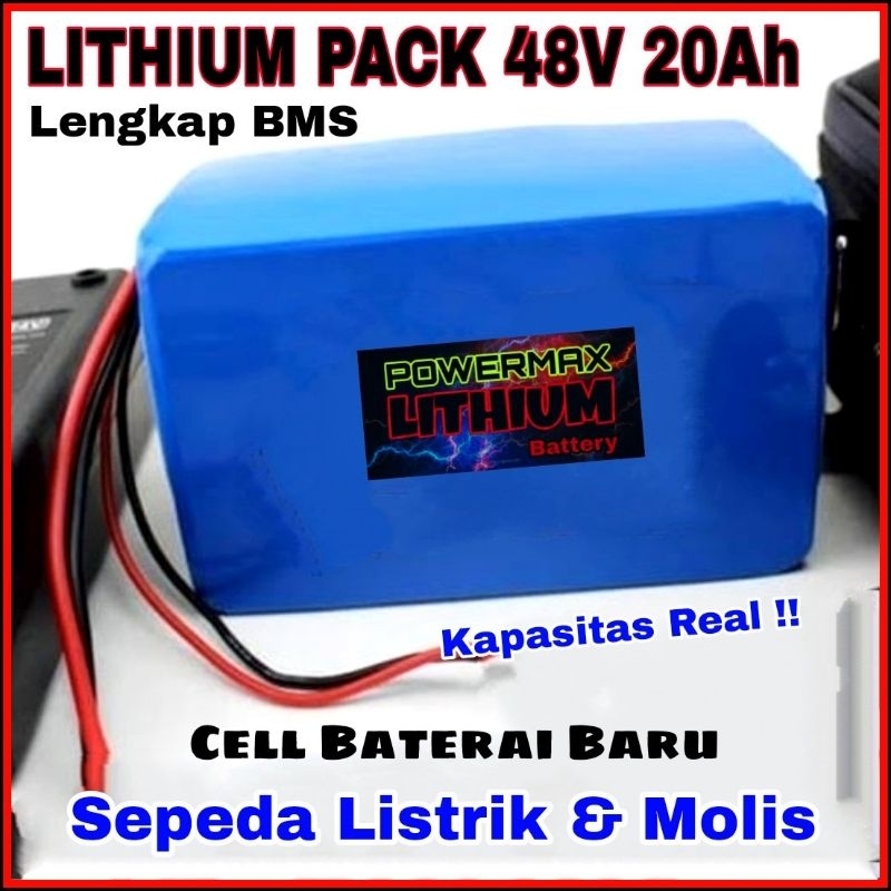 Jual LITHIUM PACK POWERMAX 48V 20AH + BMS SEPEDA LISTRIK Baterai Aki Litium 20 Amper Ampere 48 v ...