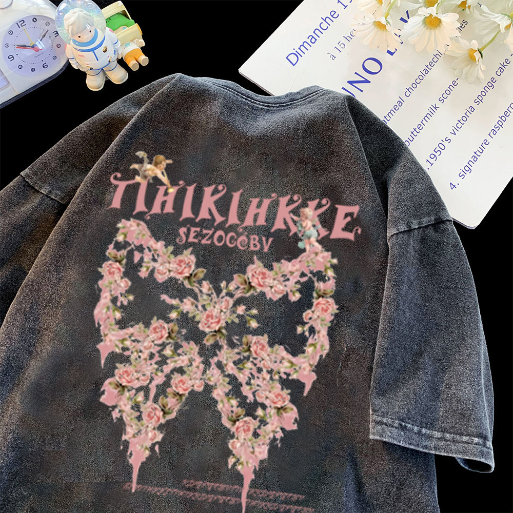 Jual Po Floret Washed T Shirt Oversize Lengan Pendek Kaos Flower