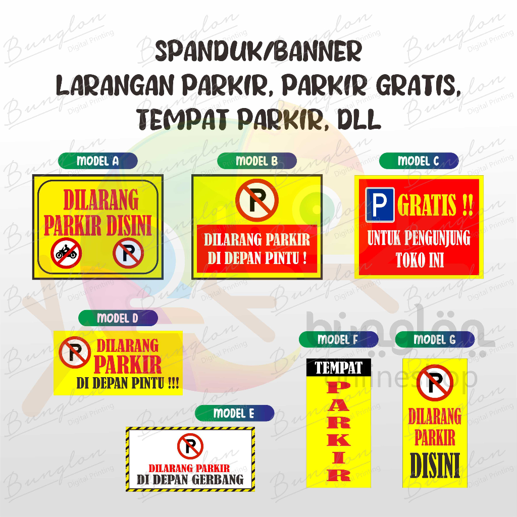 Jual Spanduk Banner Larangan Parkir, Parkir Gratis, Tempat Parkir, Dll ...