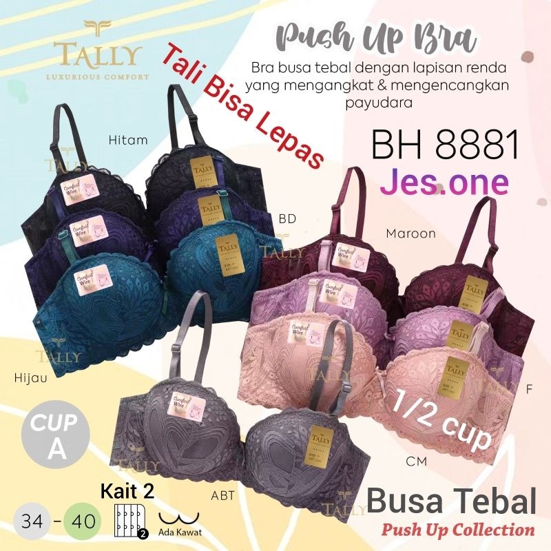 Jual Tally 8881 Bra BH Busa Tebal Push Up Brukat Kait 2 Cup A | Shopee ...