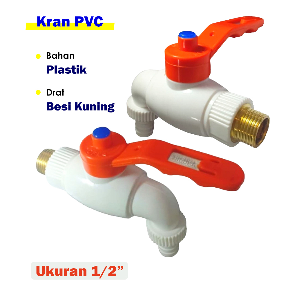Jual Kran Plastik PVC Ukuran 1/2" Kran PVC Jumbo Turkey Drat Kuningan ...