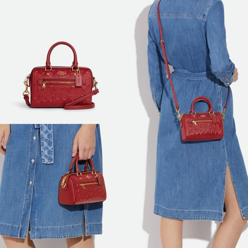 Jual C CC944 Mini Rowan Crossbody Signature Leather Gold Red | Shopee ...