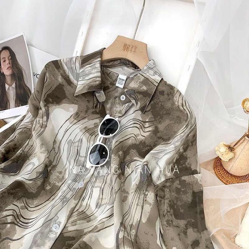 Jual Noir Kemeja ala Korea Motif Marble Percikan Tinta / Baju Atasan ...