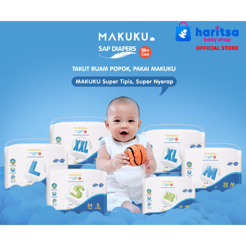 Jual MAKUKU Diaper Slim Care Pants S-XXL/Popok Bayi Tipis xtra Dry Anti ...