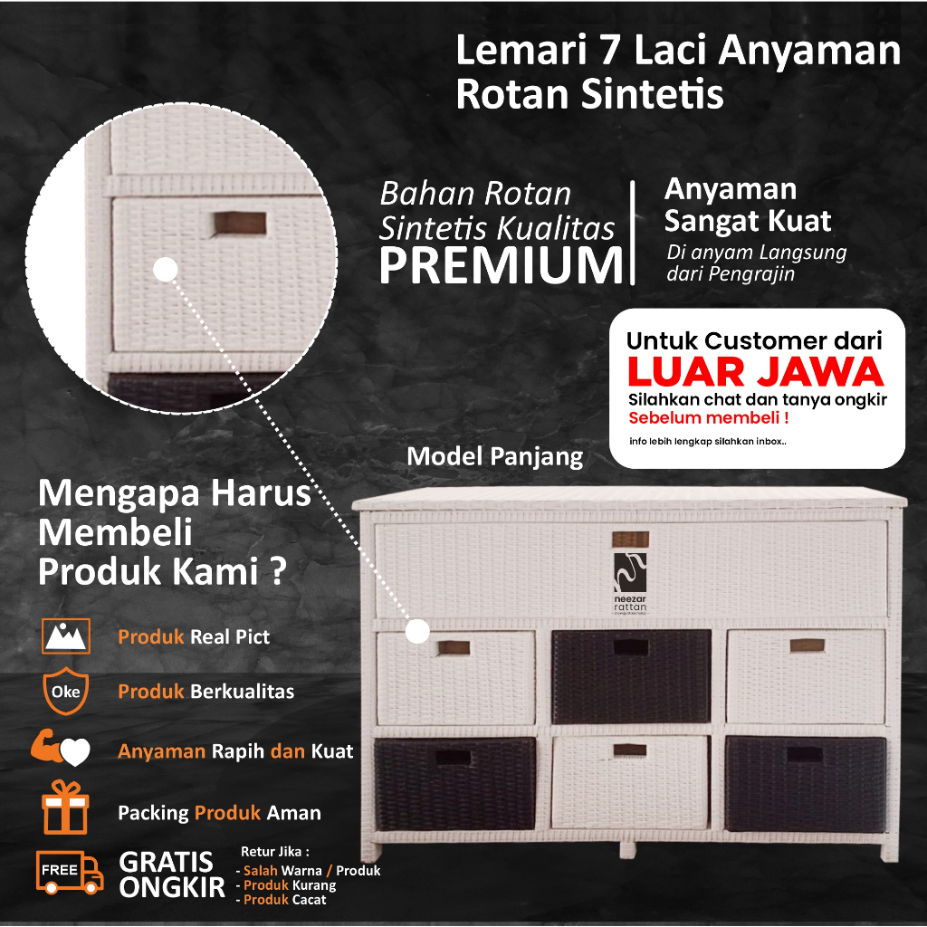 Jual Rak Lemari Laci Rotan Sintetis 7 laci BISA PAKAI RODA | Shopee ...