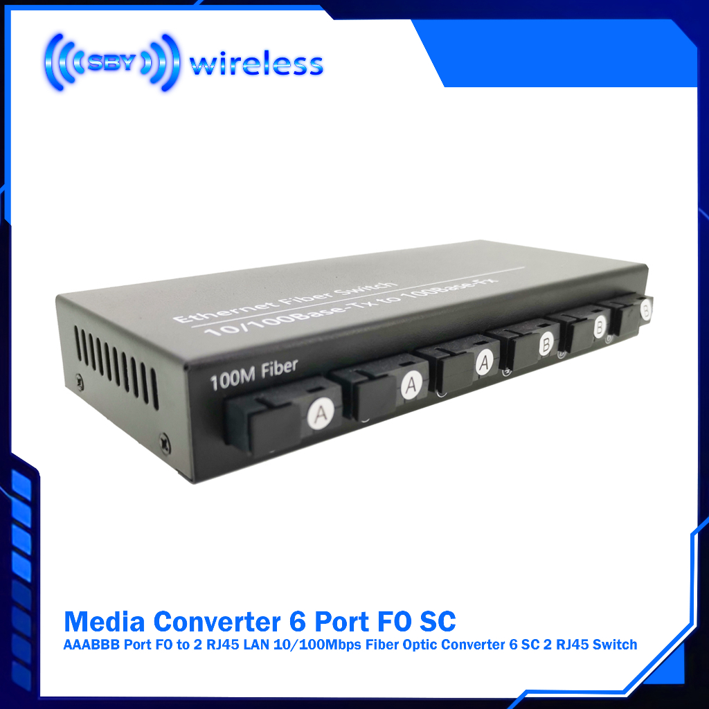 Jual Media Converter 6 Port SC FO to 2 Ethernet RJ45 LAN 10/100Mbps ...