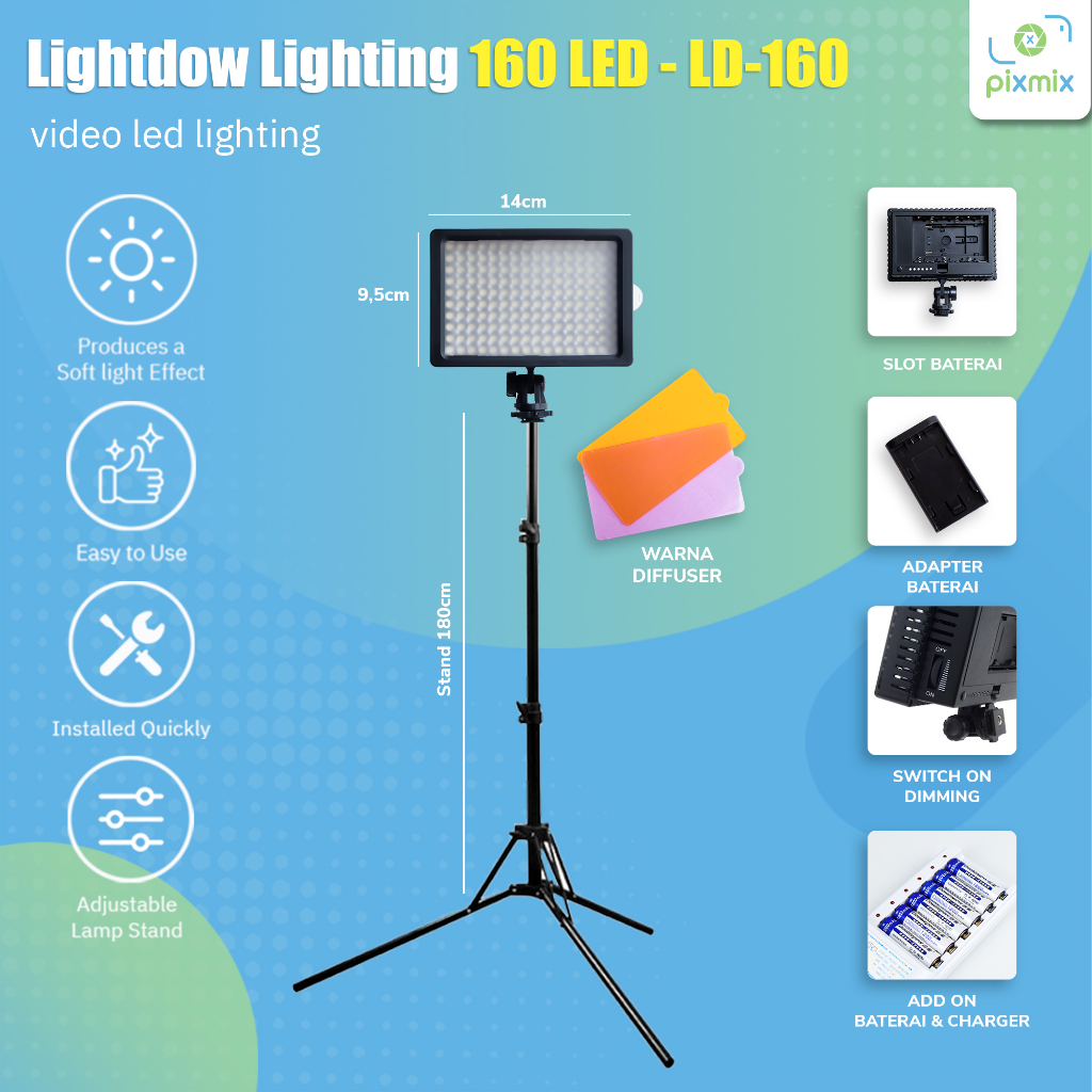 Jual Lampu Video LED / Lightdow Lighting Kamera DSLR Mirrorless 160 LED ...